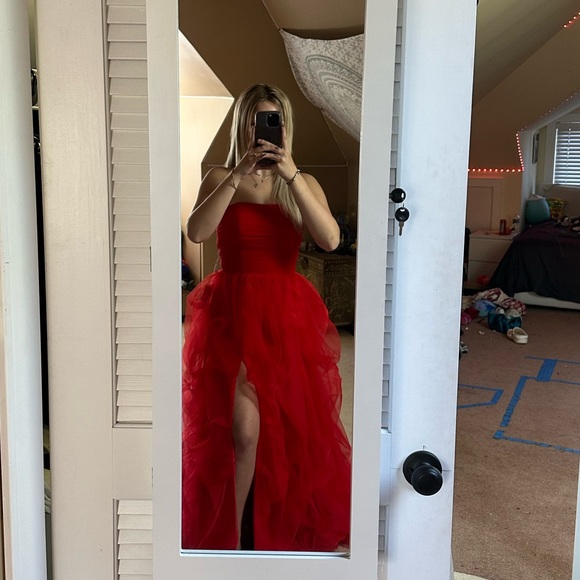 Dresses | Size 4 Red Mesh Prom Dress | Poshmark
